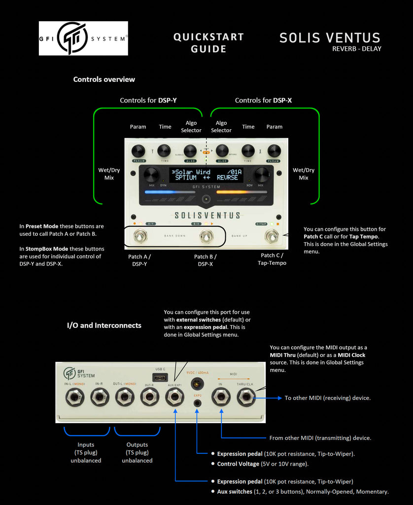 GFI System Solis Ventus Dual‐Engine Delay & Reverb Pedal — Vision Guitar